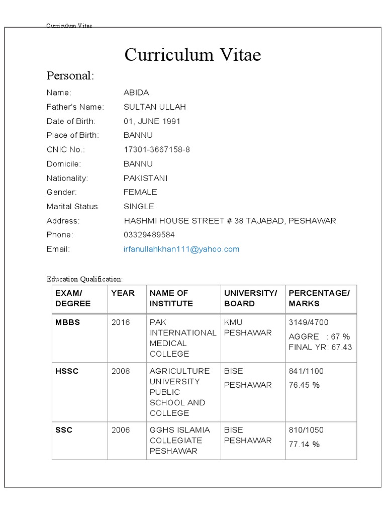 Curriculum Vitae: Personal | PDF
