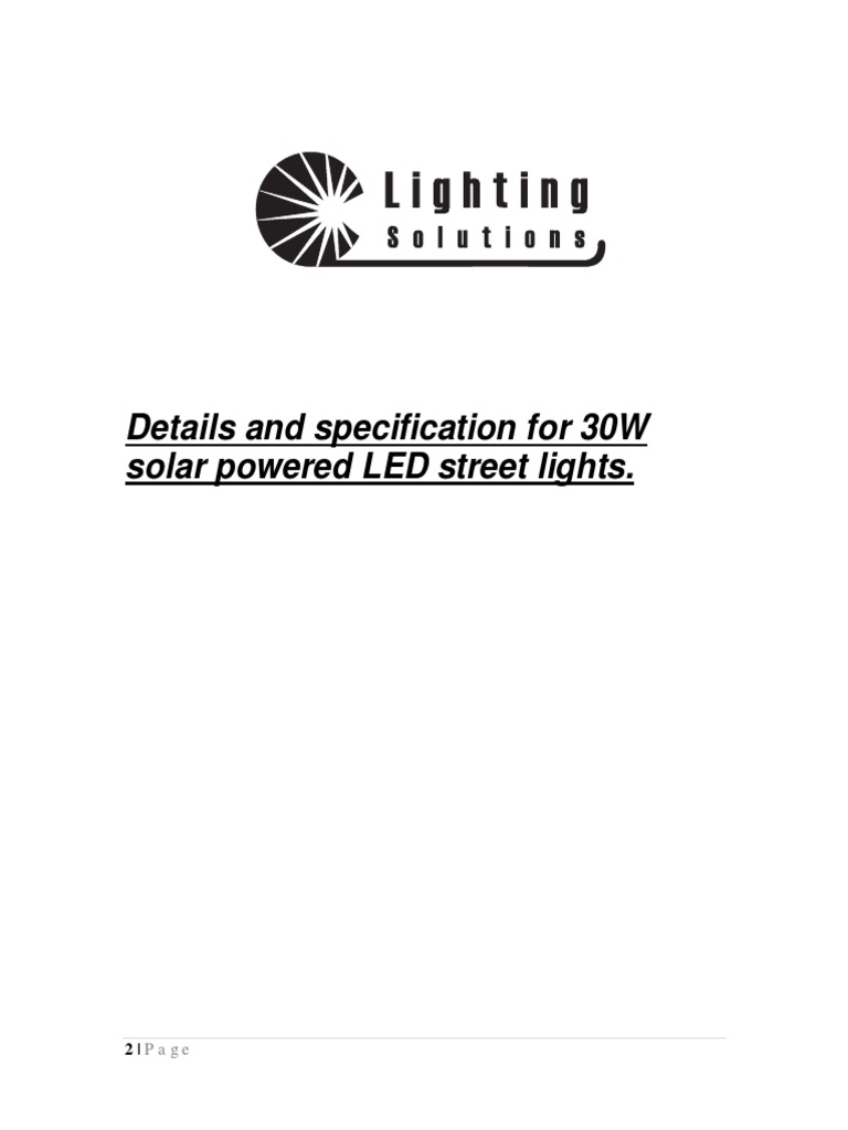 30W Solar Street Light Specs. | PDF | Photovoltaic System | Photovoltaics
