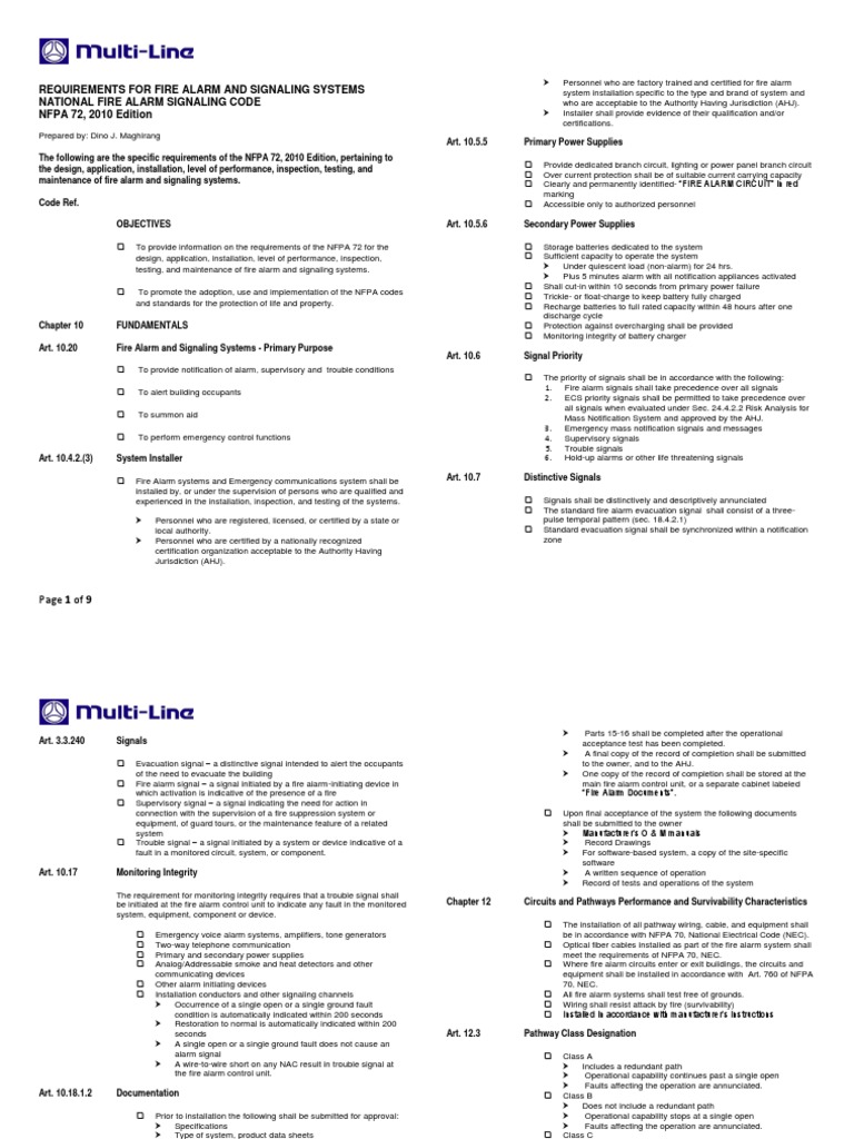 NFPA 72 Outline | PDF | Rechargeable Battery | Safety