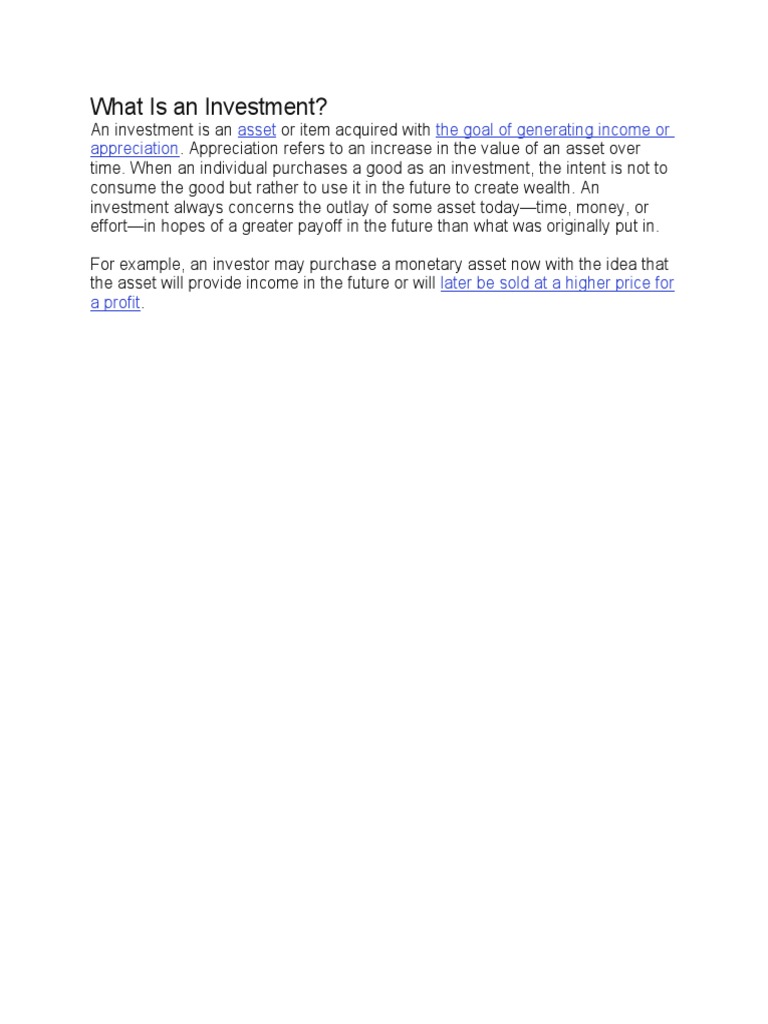 Understanding Investments: Definition & Purpose | PDF