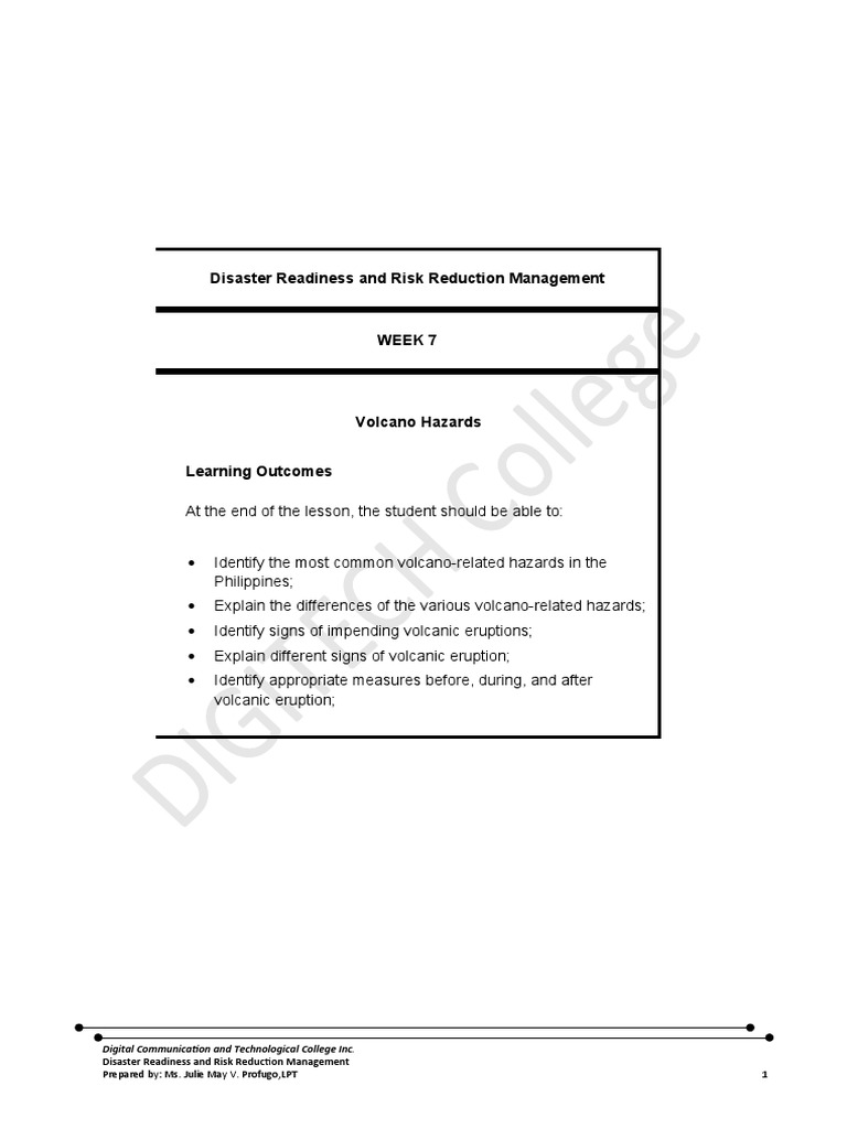 DRRM Week 7 | PDF | Volcano | Types Of Volcanic Eruptions