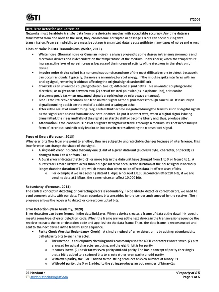 Error Detection And Correction Pdf Data Transmission Telecommunications