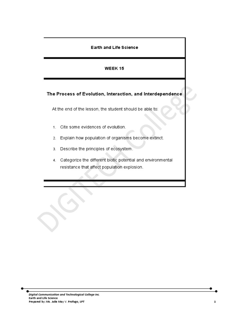 Earth and Life Science Week 15 | PDF | Evolution | Ecosystem
