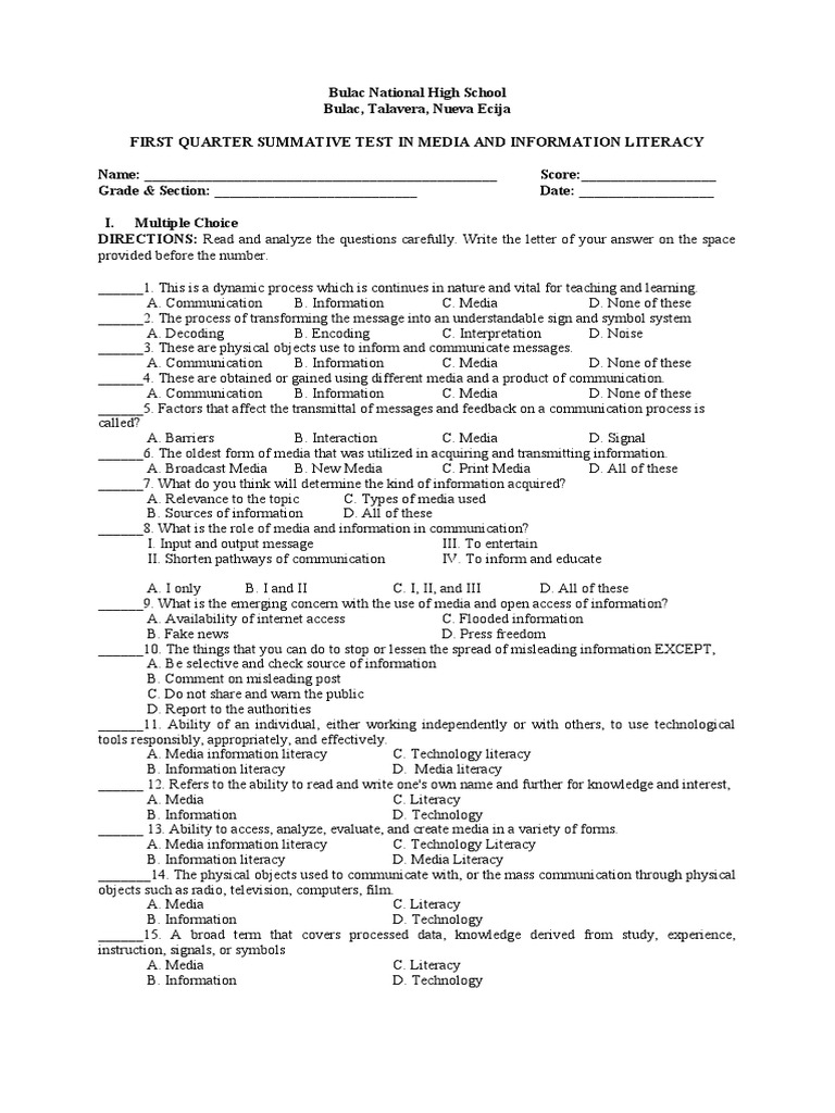 MIL Summative | PDF | Media (Communication) | Information Literacy