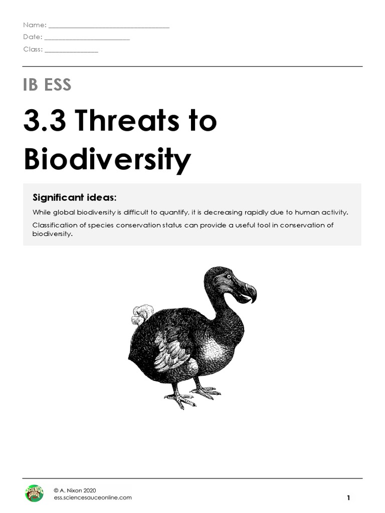 IB ESS: Threats to Biodiversity | PDF | Biodiversity | Conservation Biology