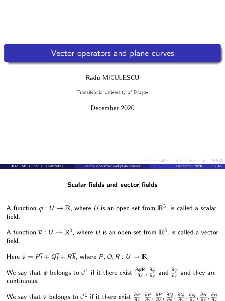 Vector Operators and Plane Curves: Radu Miculescu | PDF | Divergence | Plane (Geometry)