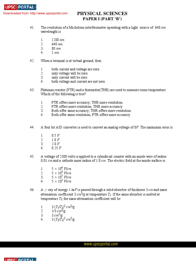 Physical Sciences Paper I Part B Questions | PDF | Rotation Around A ...
