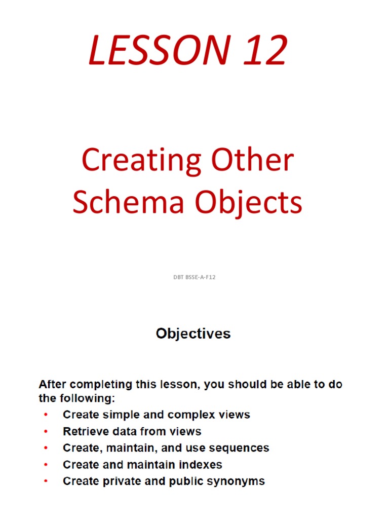 Lesson 12: Creating Other Schema Objects | PDF | Database Index | Software Design
