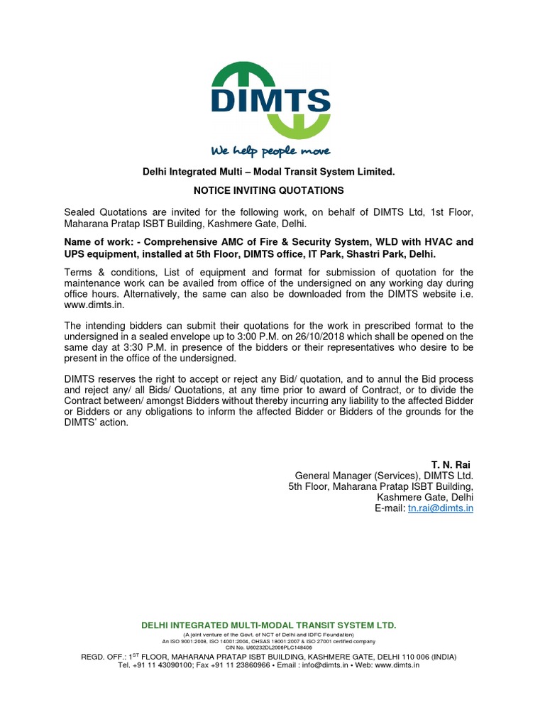 Notice Inviting Quotations for Comprehensive AMC of Fire & Security ...