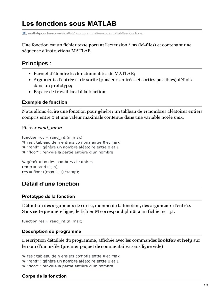 4-Les Fonctions Sous MATLAB | PDF | MATLAB | Variable aléatoire