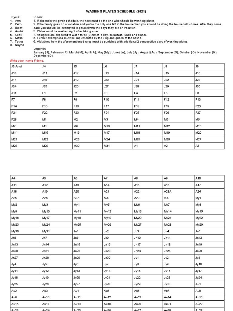Washing Plates Schedule | PDF | Sports