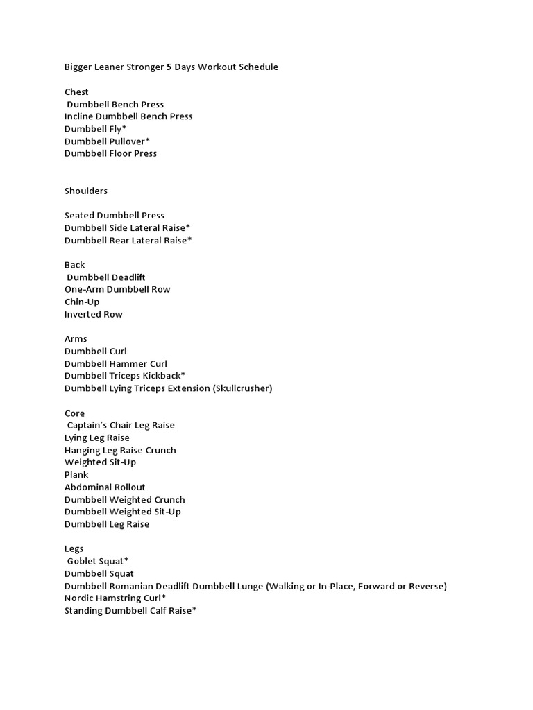 Bigger Leaner Stronger 5 Days Workout Schedule | PDF