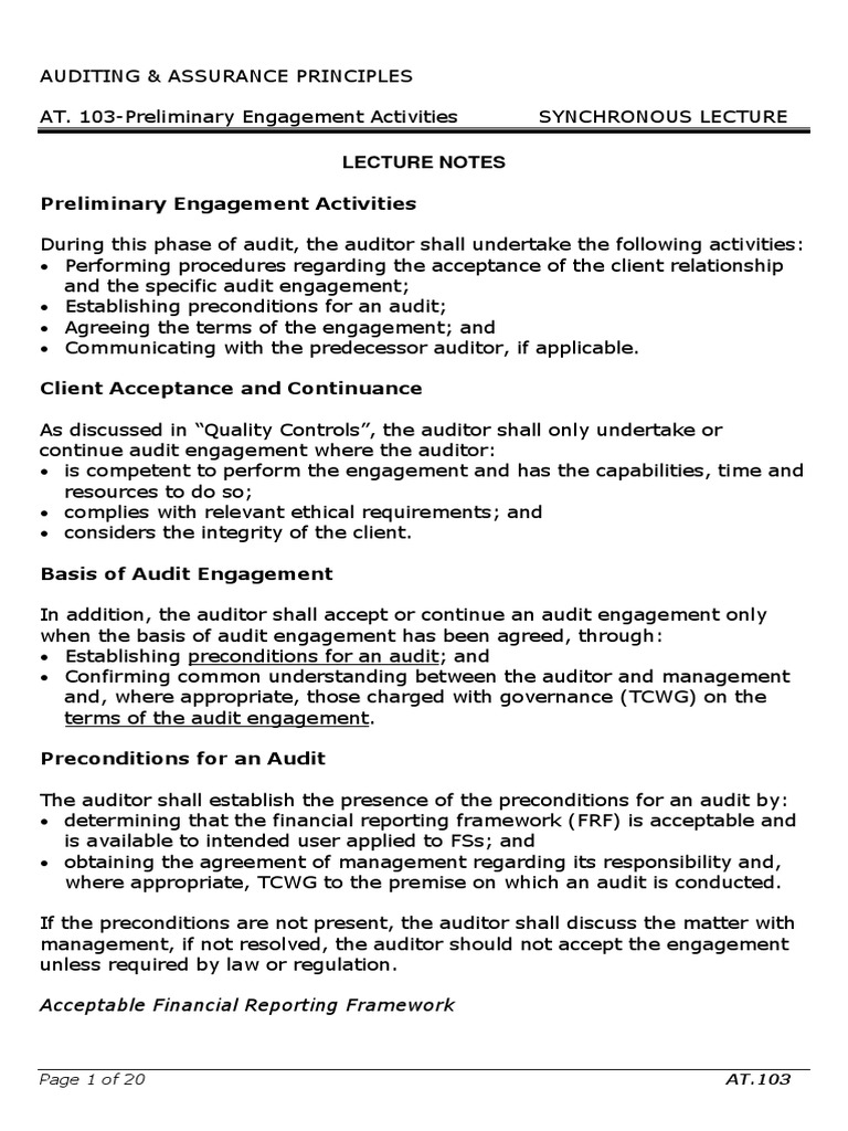 An Overview of Preliminary Audit Engagement Activities Including Client ...