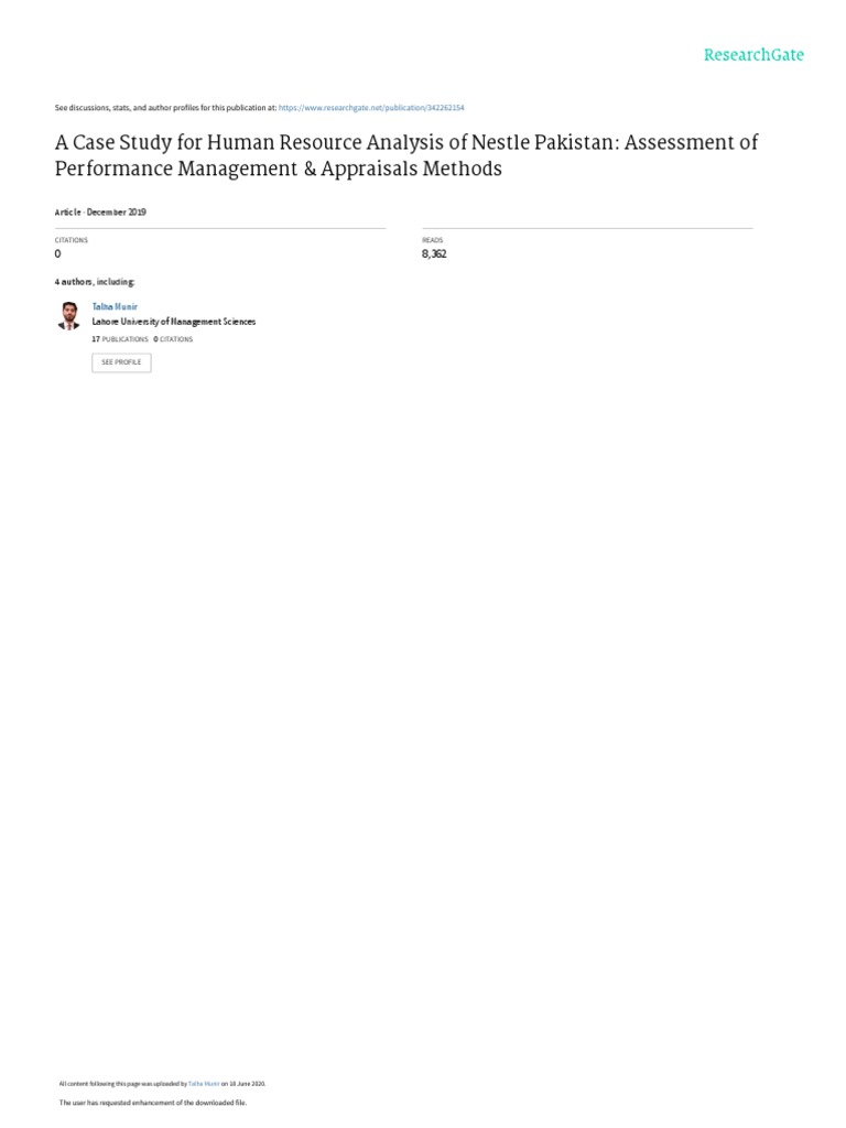 A Case Study For Human Resource Analysis of Nestle Pakistan: Assessment of Performance ...