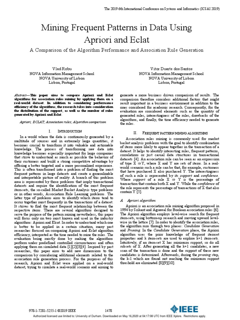 01 Mining Frequent Patterns In Data Using Apriori And Eclat A Comparison Of The Algorithm
