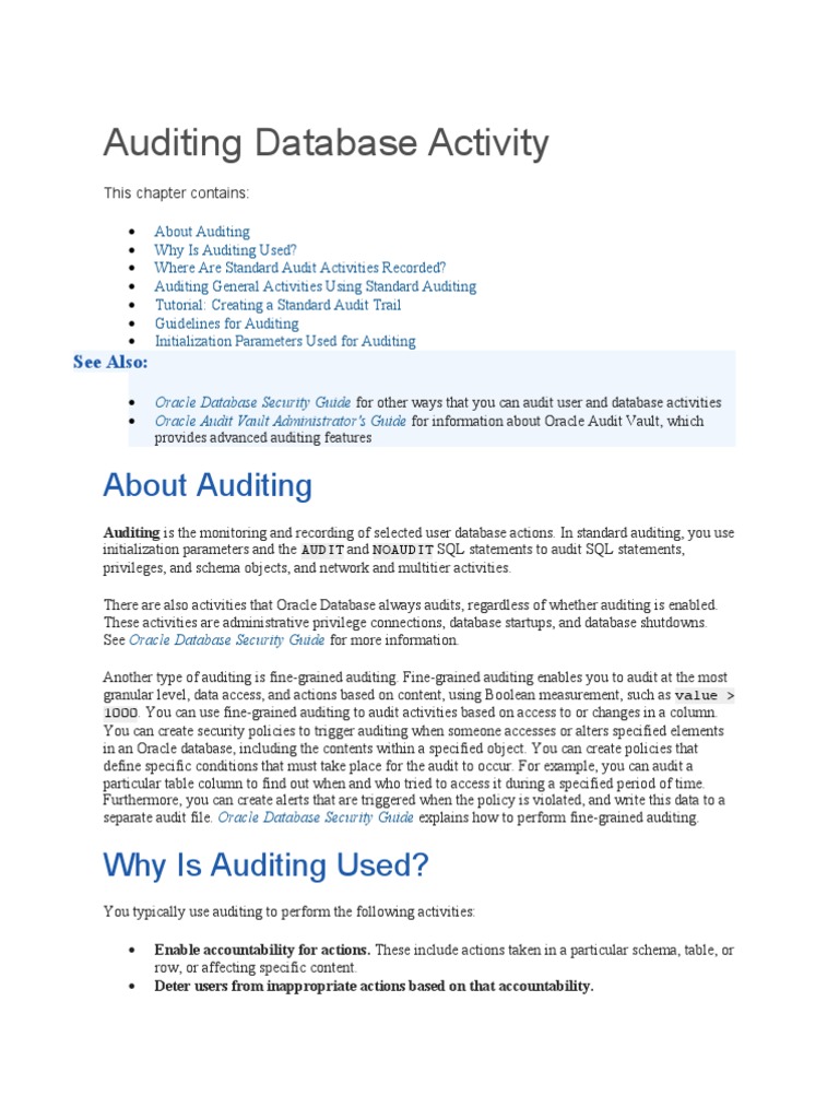 Auditing Database Activity | PDF | Databases | Health Insurance Portability And Accountability Act