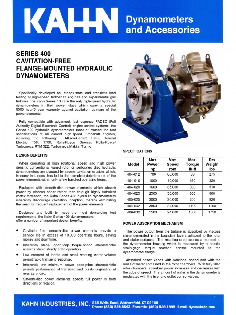 Series 400 Cavitation-Free Flange-Mounted Hydraulic Dynamometers | Download Free PDF | Turbine ...
