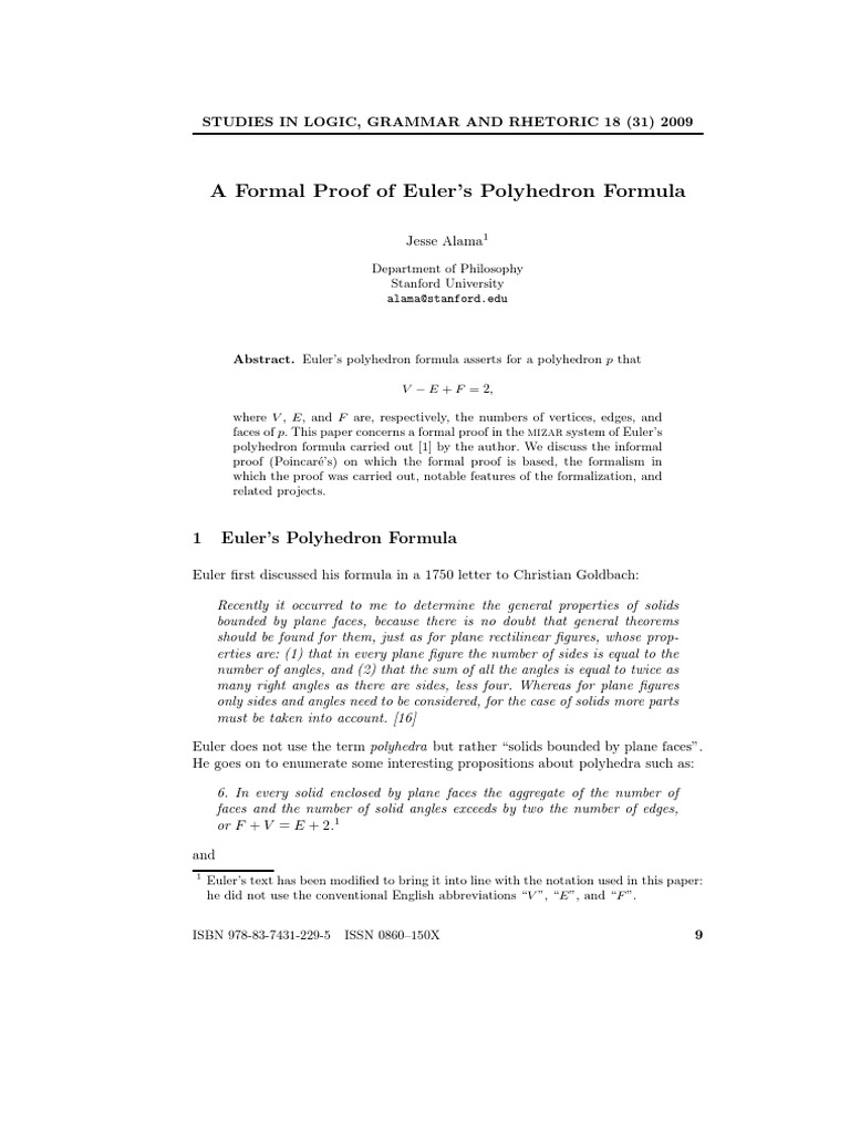 A Formal Proof of Euler's Polyhedron Formula | PDF | Linear Map | Basis ...