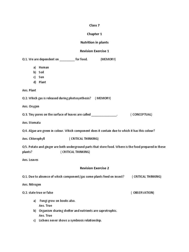 Class 7 Nutrition in Plants | PDF | Plants | Nutrition