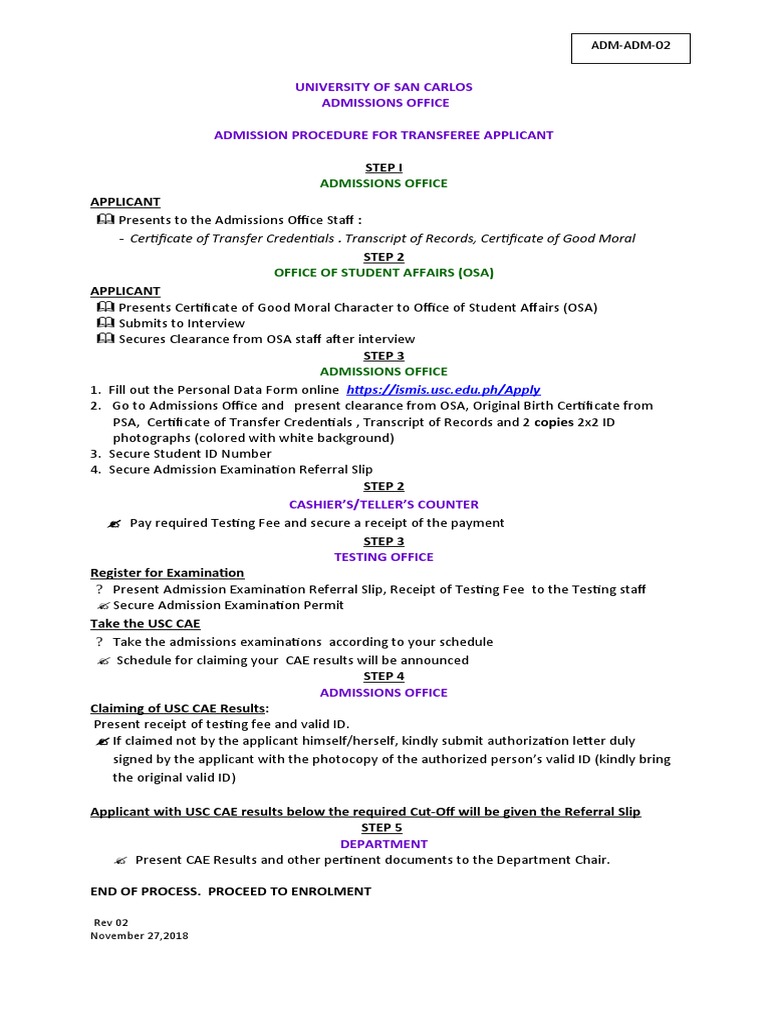 Certificate of Transfer Credentials - Transcript of Records ...