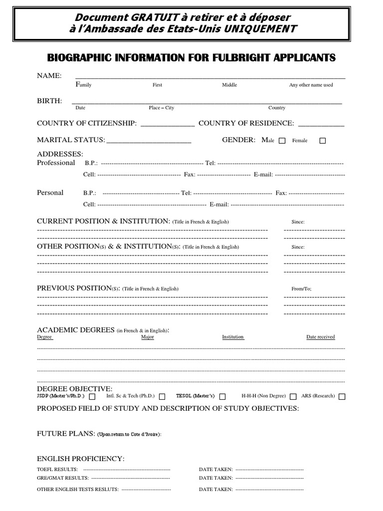 Fulbright Biographic Information Sheet Last - Update03 18 2010form ...