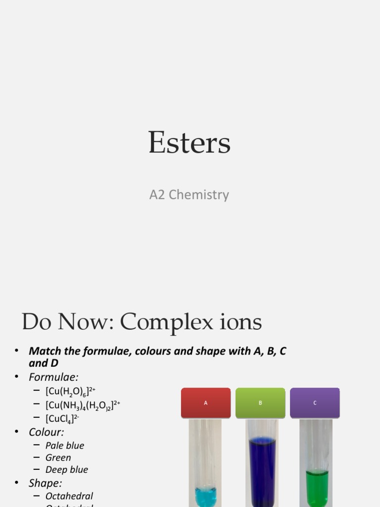 Esters: A2 Chemistry | PDF | Ester | Alcohol