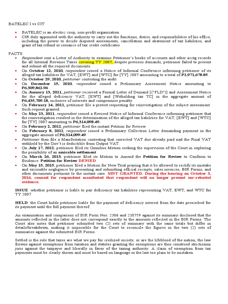 BATELEC I Vs CIT | PDF | Value Added Tax | Receipt