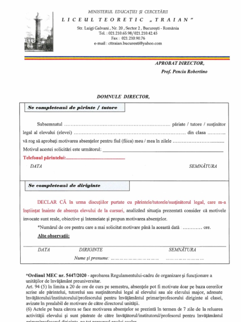 Cerere Motivare Absente 2020 | PDF