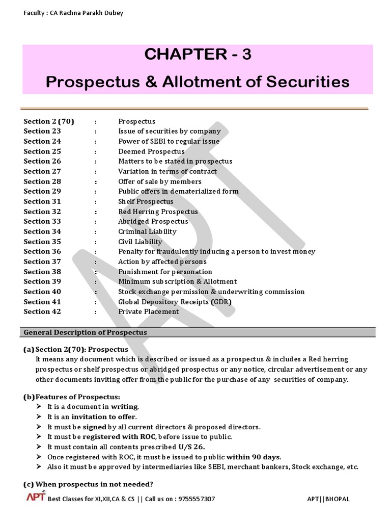 Chapter - 3 Prospectus & Allotment of Securities | PDF | Underwriting ...