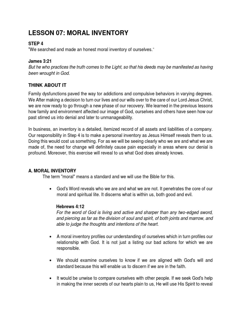 Lesson 07: Moral Inventory: Think About It | PDF | Deception | Emotions