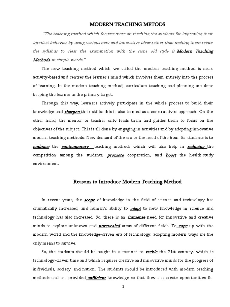 Modern Teaching Metods | PDF | Teaching Method | Teachers