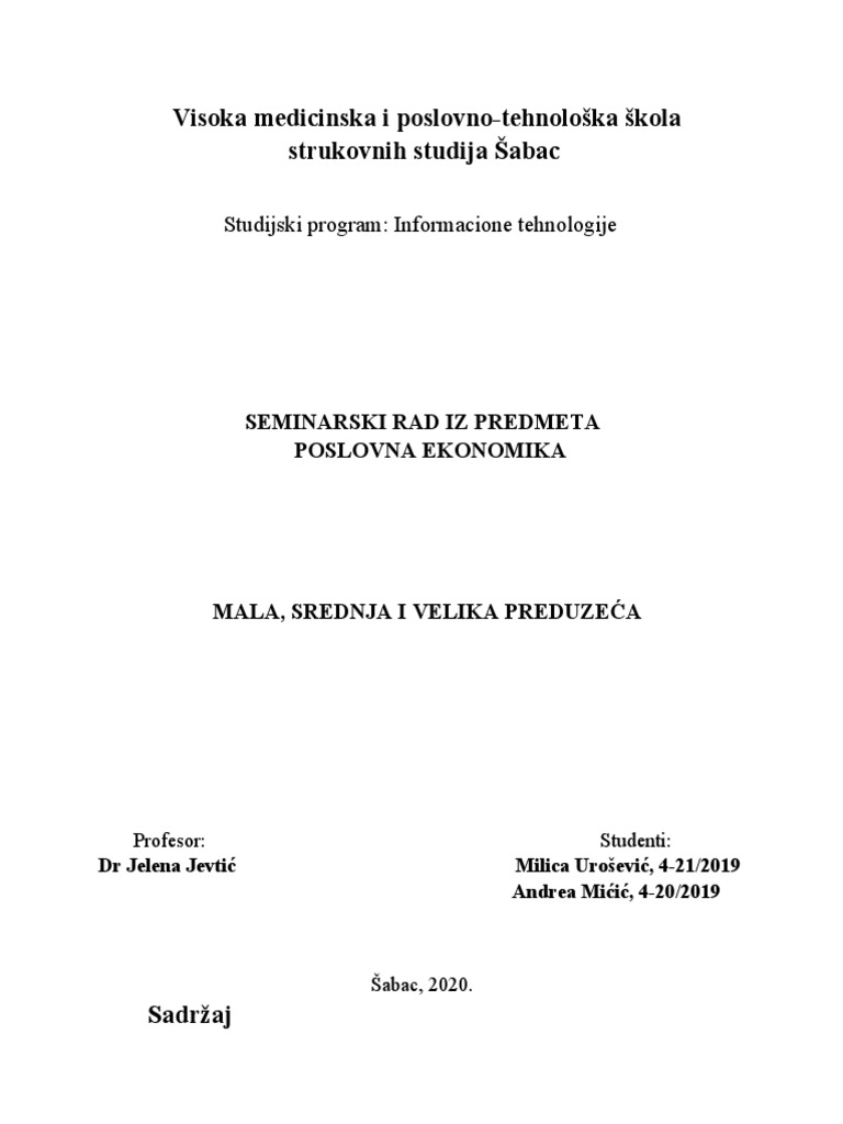 Mala, Srednja I Velika Preduzeca | PDF
