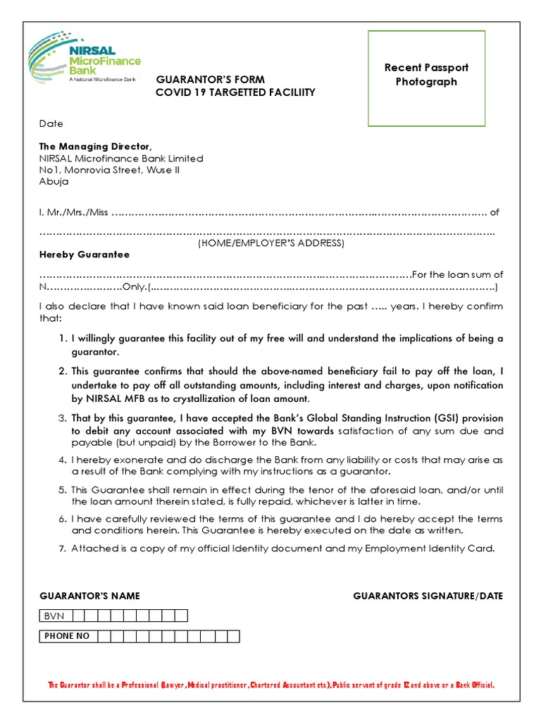 CBN Guarantors Form COVID19 Support | PDF