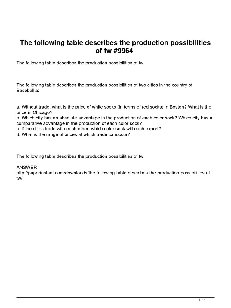 The Following Table Describes The Production Possibilities of TW | PDF