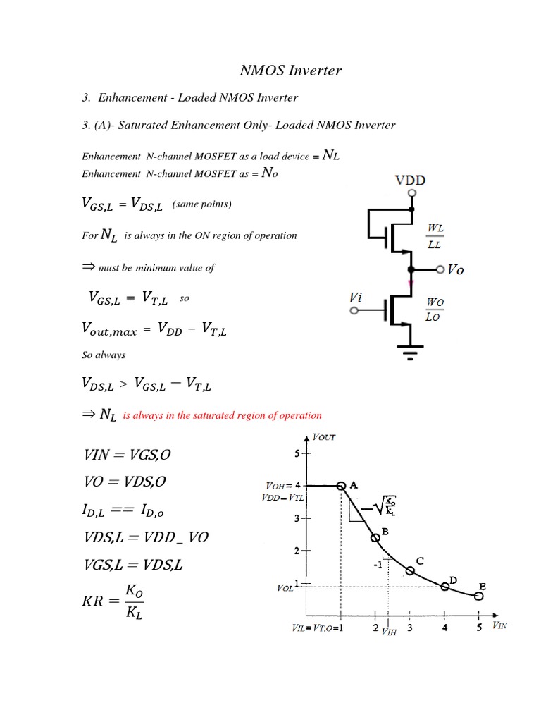 NMOS Inverter: Vin VGS, O Vo VDS, O VDS, L VDD - Vo VGS, L VDS, L ...