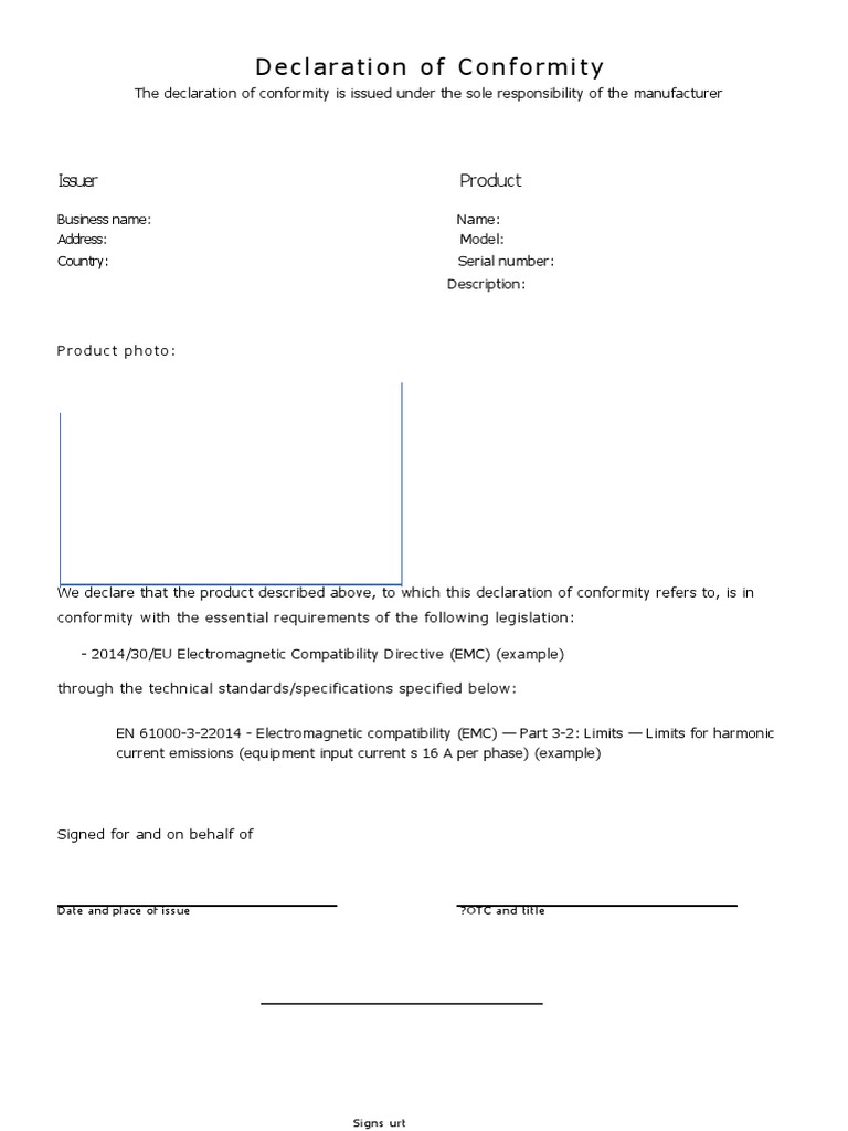 Red Declaration of Conformity Example | PDF