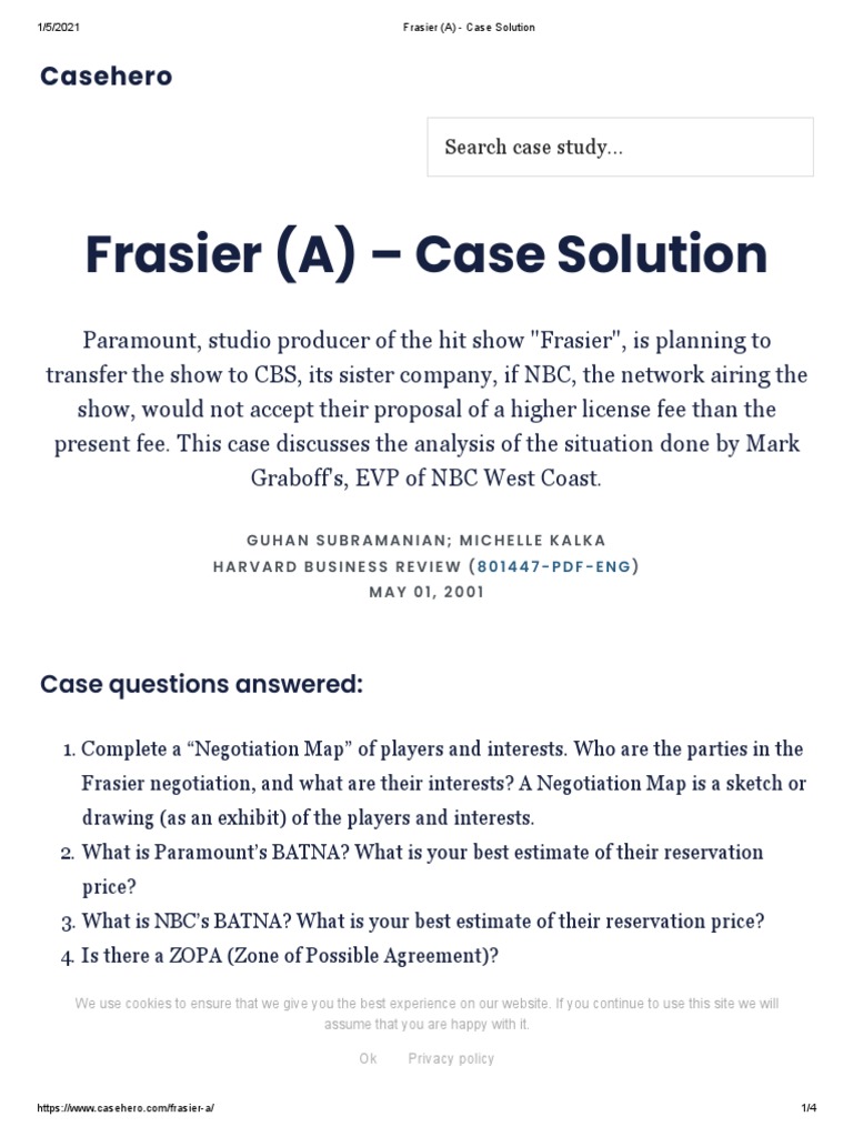 Frasier (A) - Case Solution: Casehero | PDF