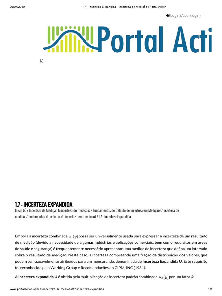 1.7 - Incerteza Expandida - Incerteza de Medição - Portal Action | PDF ...