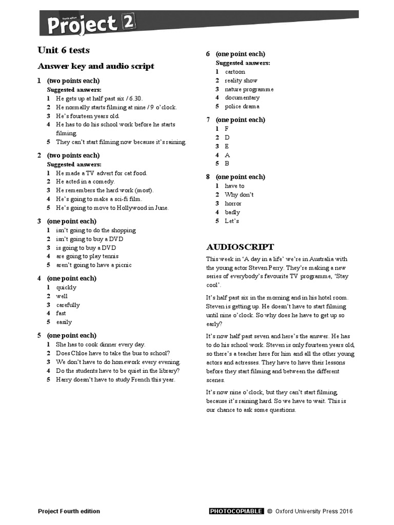 Unit 6 Answer Key and Audio Script | PDF