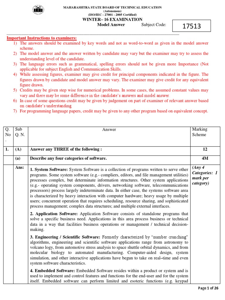 Important Instructions To Examiners:: (Any 4 Categories: 1 Mark Per ...