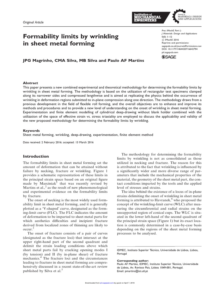 188 - Formability Limits by Wrinkling in Sheet Metal Forming PDF | PDF ...