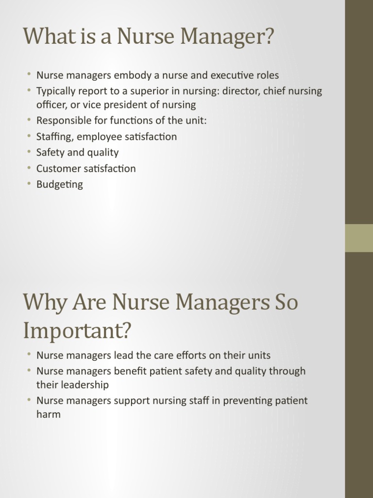 Nurse Manager Roles and Responsibilities | PDF | Nursing | Leadership