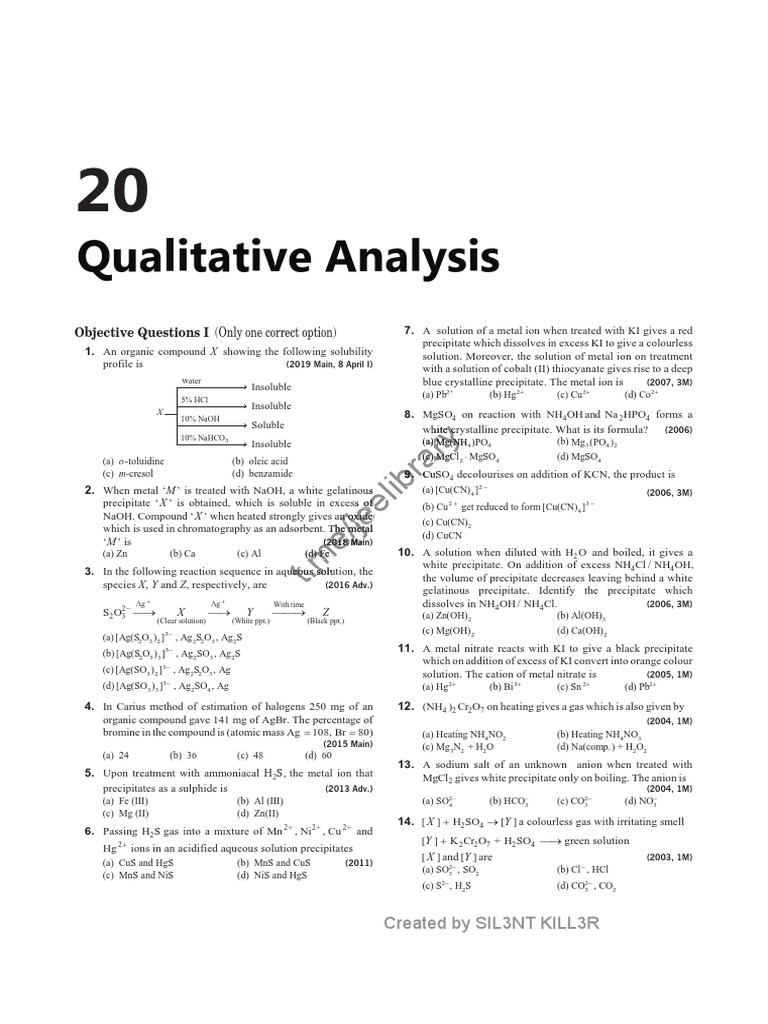 Qualitative Analysis Pyq Jee M + A PDF | PDF | Hydroxide | Physical Chemistry