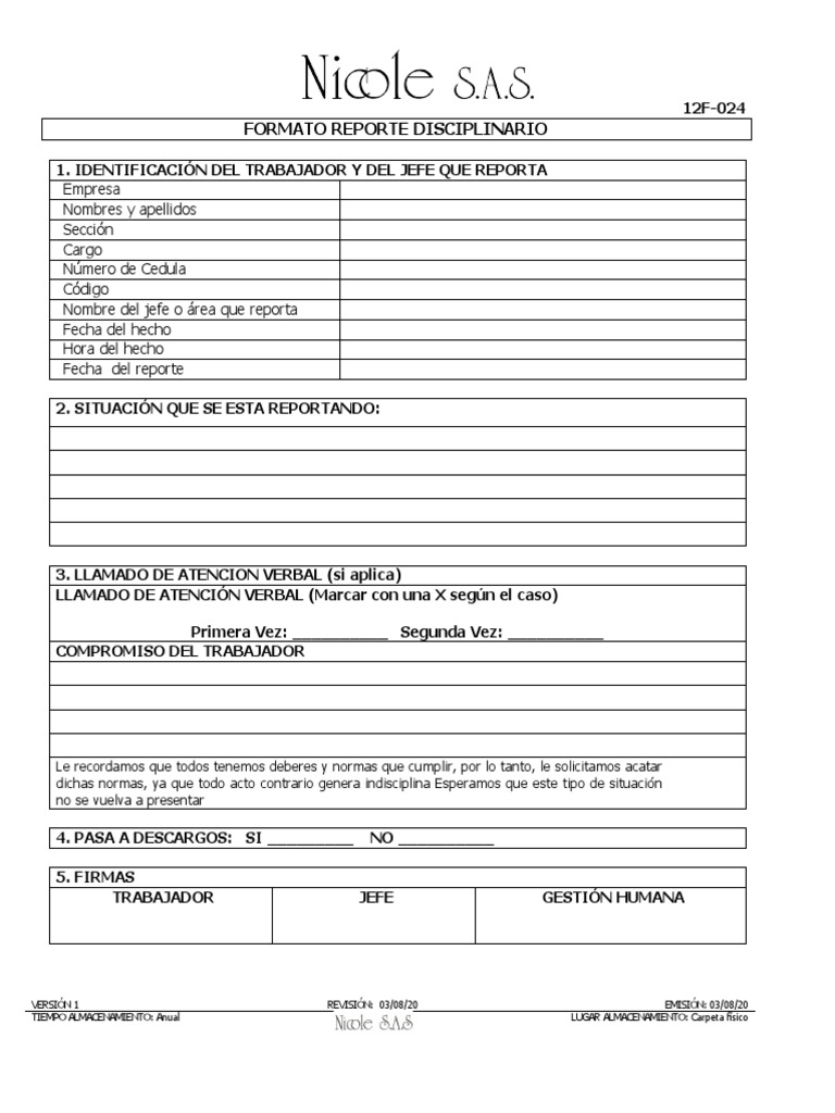 Formulario Disciplinar De Funcionario