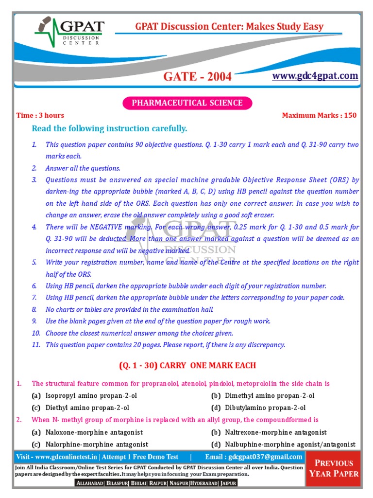2004 GPAT Paper | PDF | Ester | Amino Acid