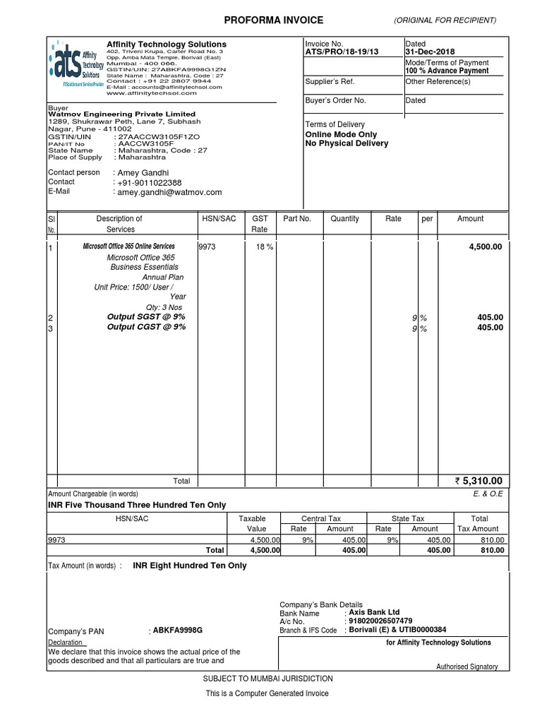 SL No. 1: Proforma Invoice | PDF | Invoice | Payments
