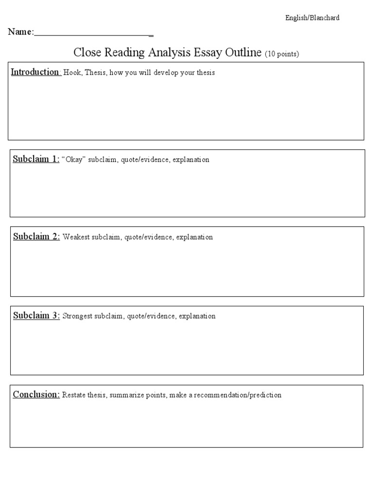 Close Reading Analysis Essay Outline-2 | PDF
