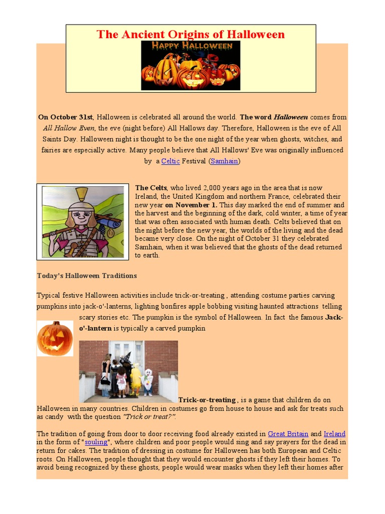 Halloween: Origins and Traditions Explained | PDF | Halloween | Trick ...