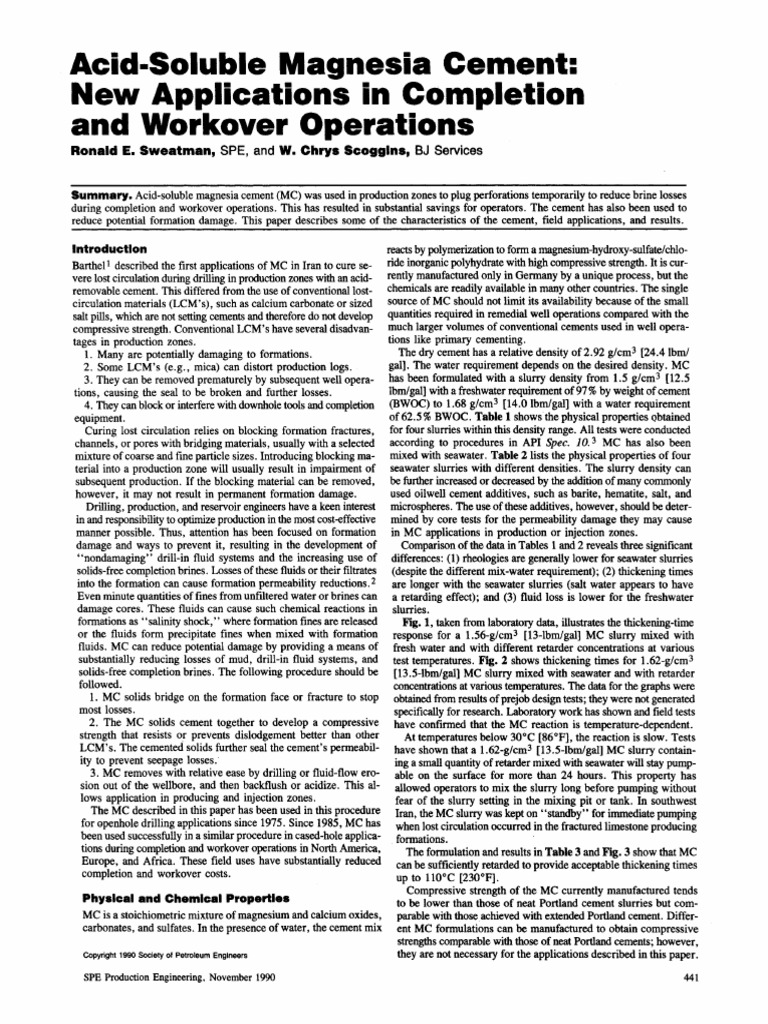 Acid Soluble Magnesia Cement: New Applications in Completion and ...