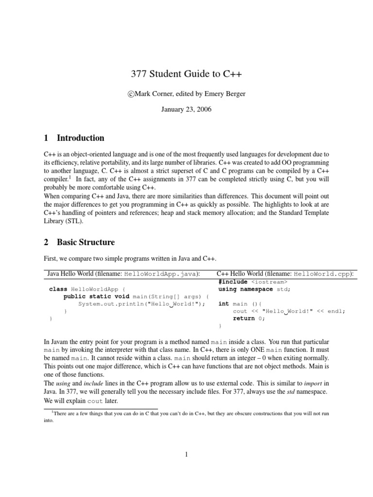 An Introduction to Programming in C++ for Students Familiar with Java ...